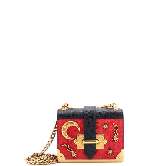 Prada | Bags | Prada Cahier Crossbody Bag Embellished Leather Micro Red ...